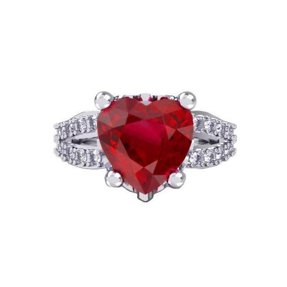 Jewelry | 5 Ct Prong Set Red Heart Cut Ruby With Diamond Rin | Poshmark